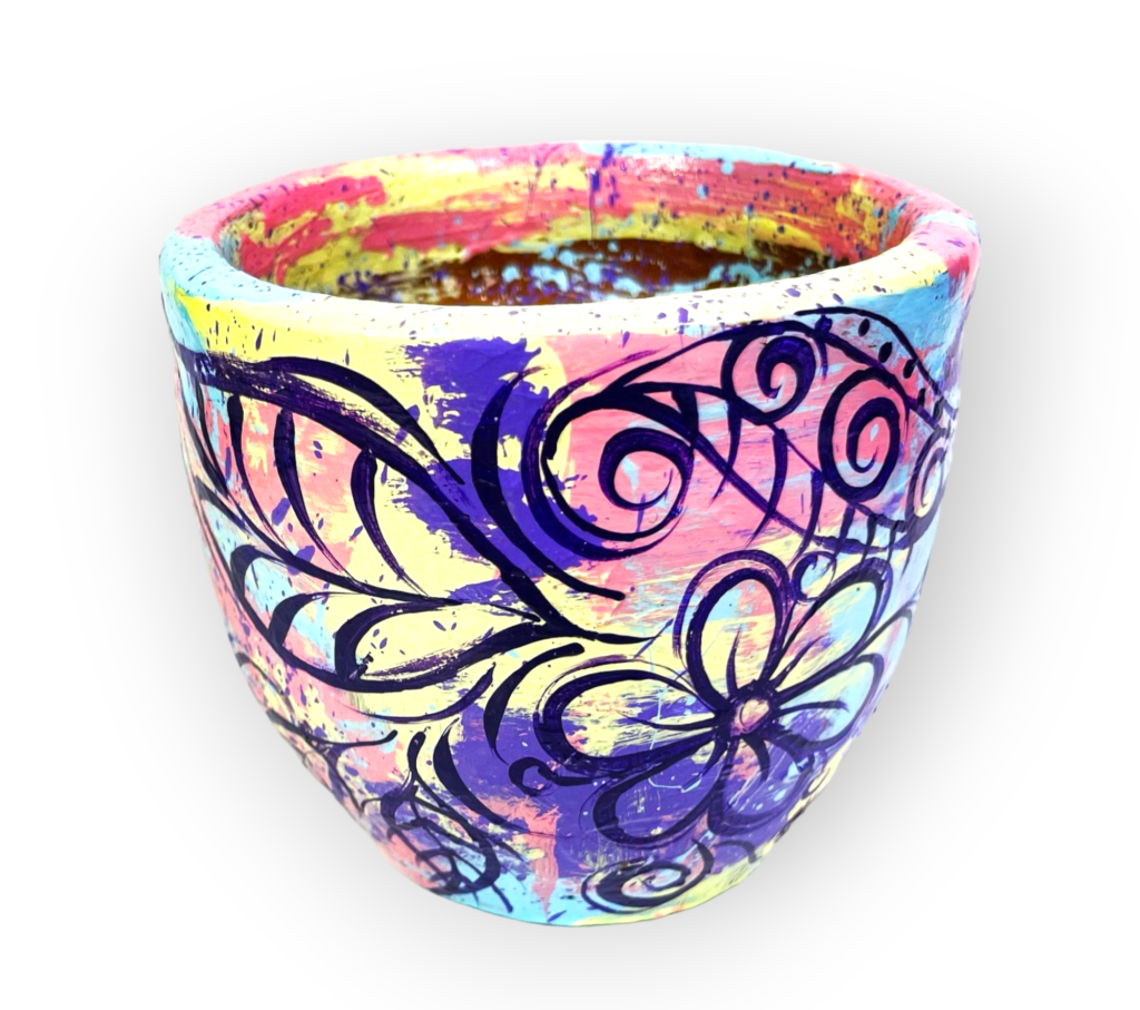 Hand Painted Terracotta Pot Round Wee (Lavender Mehndi) — Yuchengco Museum